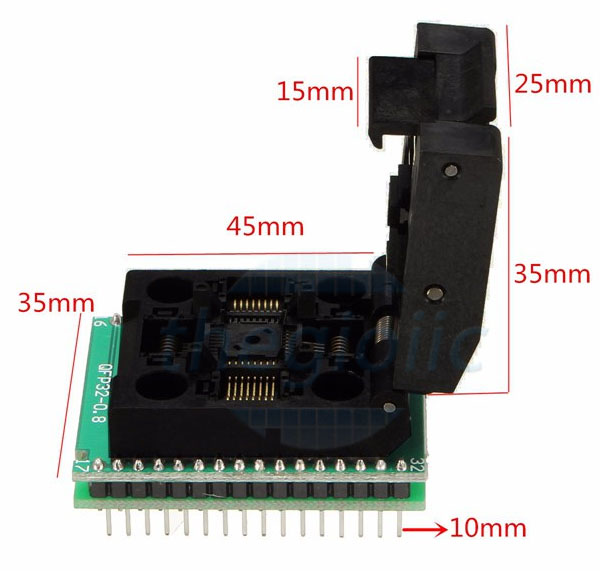 Socket Đổi Chân IC TQFP-32 QFP-32 0.8mm Sang DIP-32 2.54mm