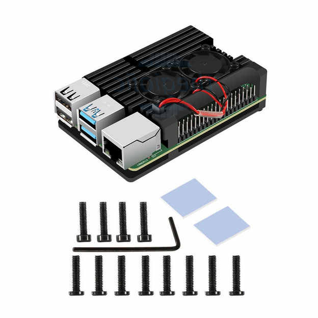 P4 +LP007F Hộp Raspberry Pi 4 Vỏ Nhôm Có 2 Quạt