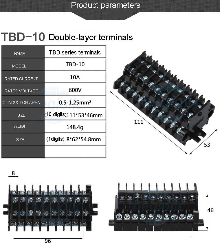 TBD-10 Cầu Đấu, Terminal Tép Gắn Ray 10A 600V Cỡ Dây 0.5-1.25mm2