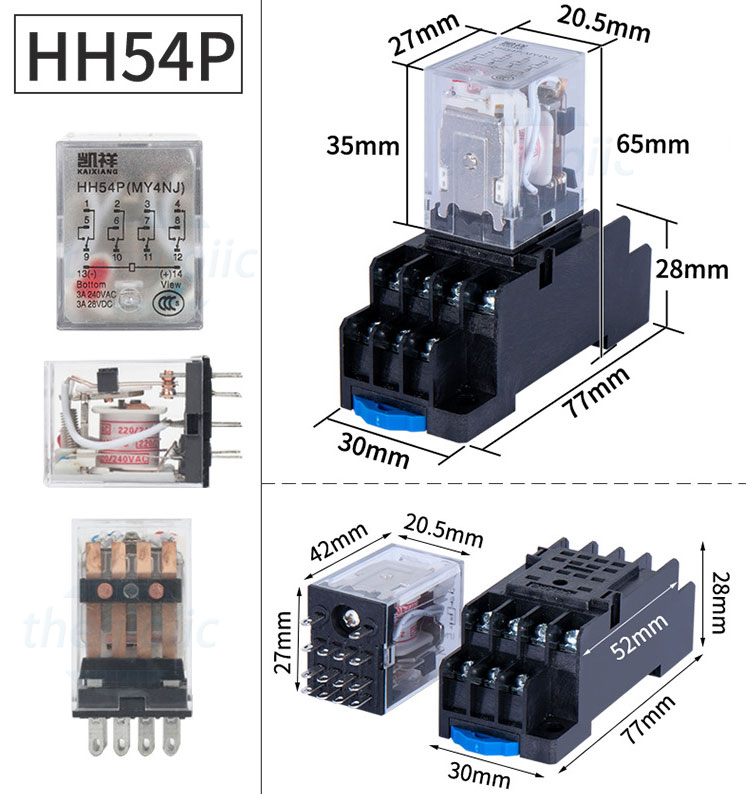 HH54P MY4NJ Rơ Le 220VAC 3A 4PDT 14 Chân