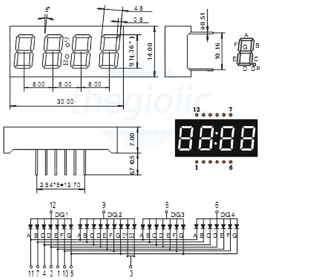 3462BS LED 7 Đoạn 0.36inch Đỏ Đồng Hồ Dương Chung