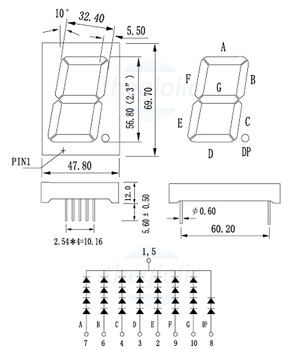 LED 7 Đoạn 2.3inch Đỏ 1 Số Âm Chung