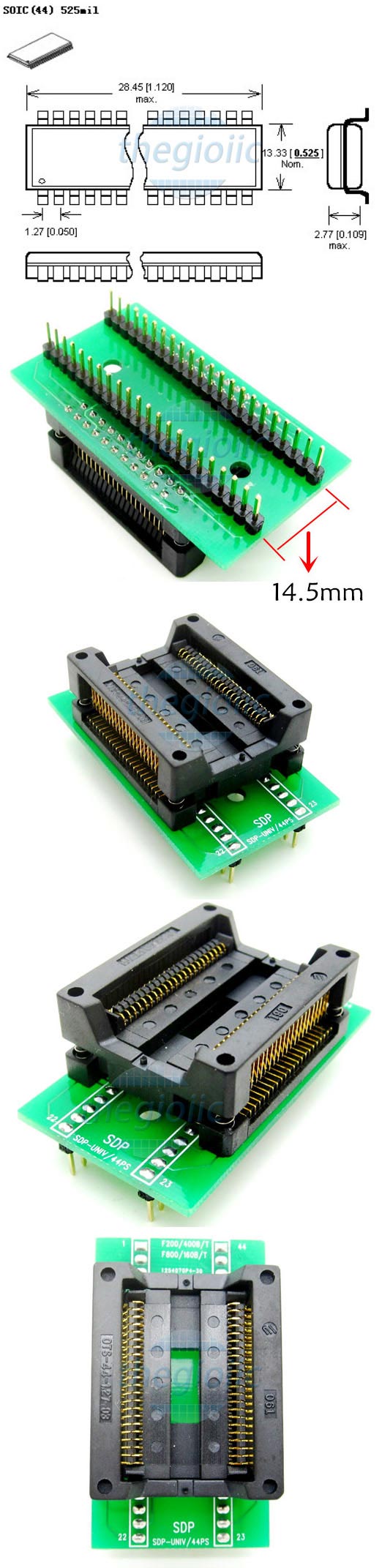 Socket Đổi Chân IC SOP-44 1.27mm Sang DIP-44 2.54mm