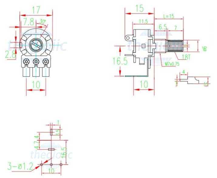 WH148-3P-103 Biến Trở, Chiết Áp 10 KOhm Công Tắc 3 Chân