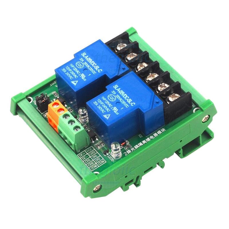Module 2 Relay 5V 30A Kích Mức Cao/Thấp Với Opto Cách Ly Gắn Ray