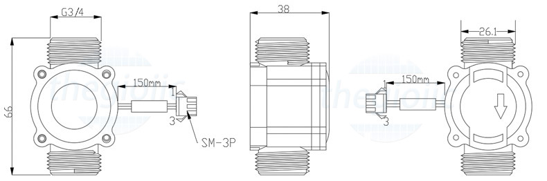 FS300A Cảm Biến Lưu Lượng Dòng Chảy 1-60L/Phút G3/4 inch