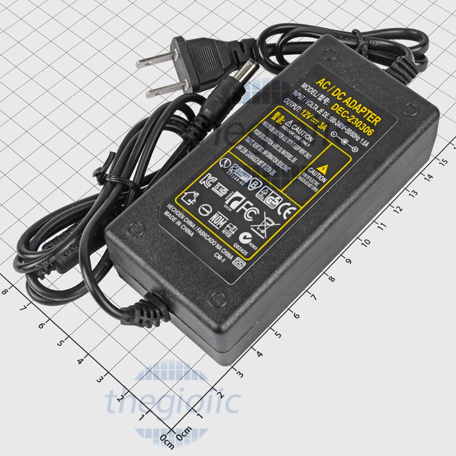 Nguồn Adapter 12V 3A Đầu DC 5.5x2.5mm Có LED
