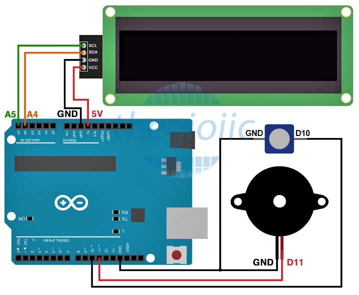 Arduino + LCD I2C + Buzzer: Làm mạch PHÁT NHẠC khi nhấn nút