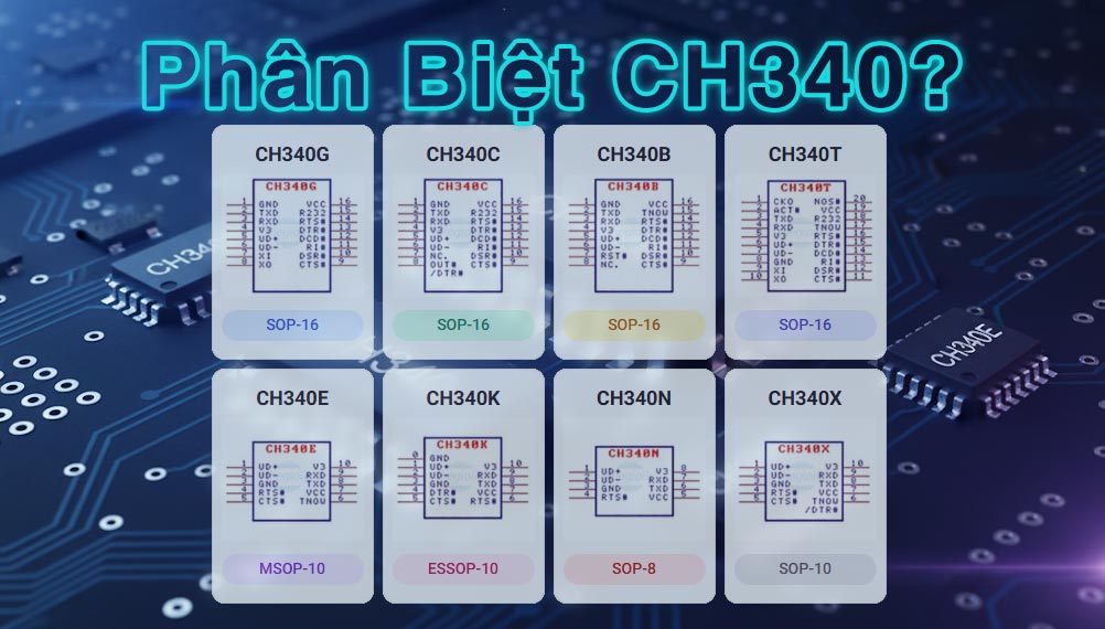 Phân biệt các mã CH340G, CH340C, CH340E... Khác nhau như thế nào?