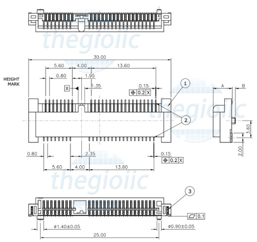 Cổng Mini PCI Express Socket 52 Chân 0.8mm Cao 4.0mm