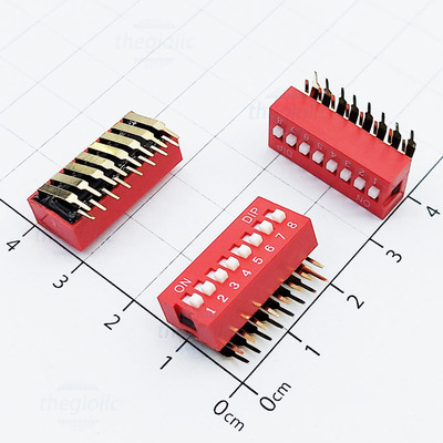 Công Tắc 8 Bit Dip Switch Gạt Dọc Xuyên Lỗ 2.54mm Màu Đỏ
